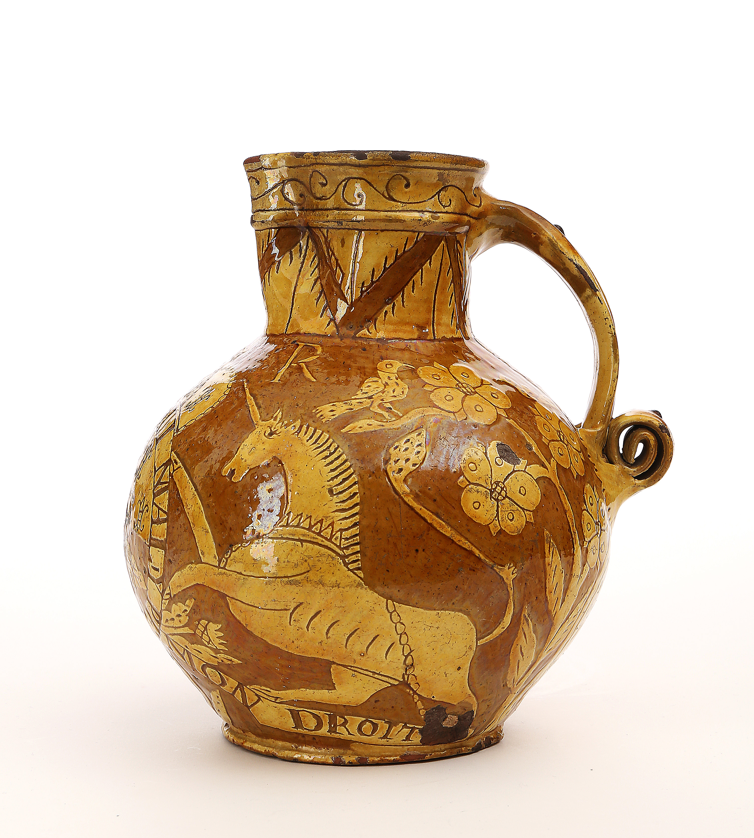 A SMALL DEVON SLIPWARE DATED HARVEST JUG | Rare Ceramics