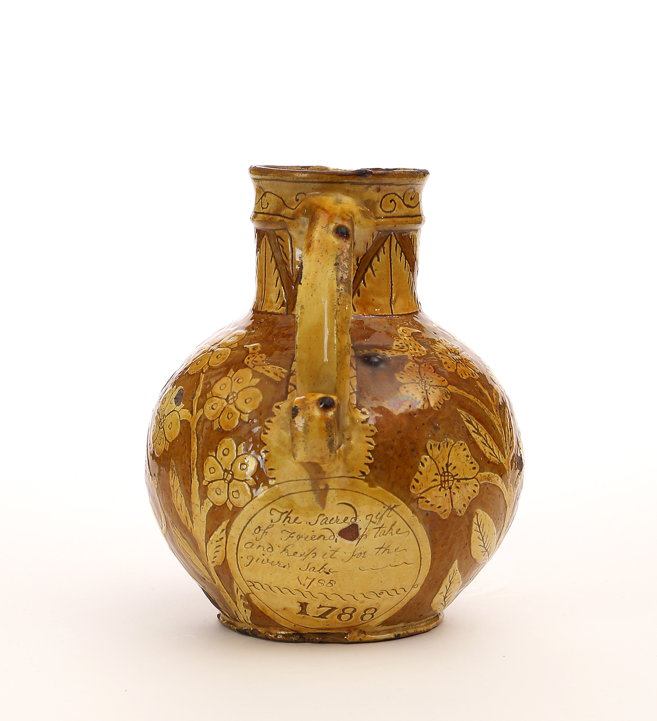 A SMALL DEVON SLIPWARE DATED HARVEST JUG | Rare Ceramics