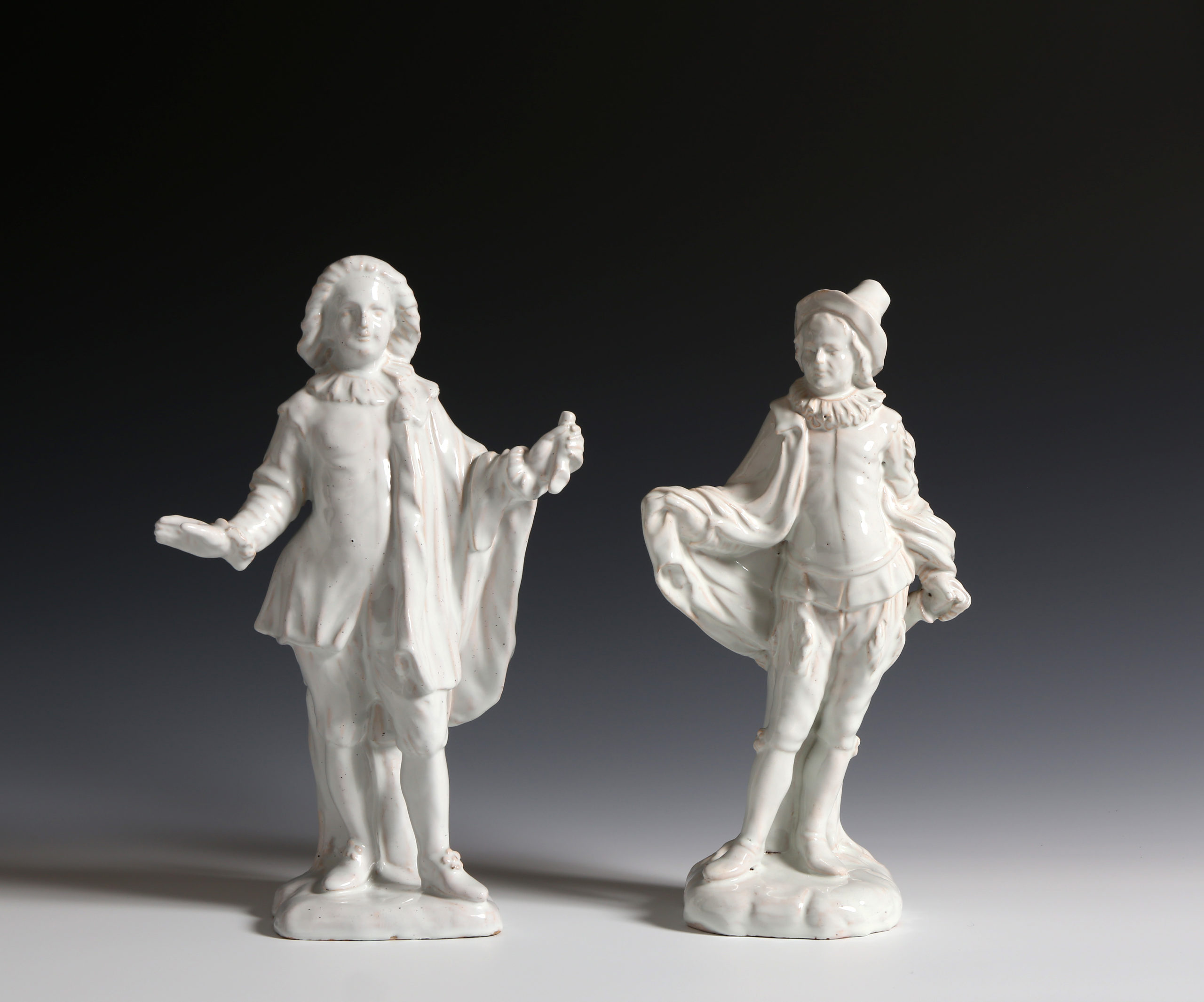 TWO STRASBOURG FAIENCE COMMEDIA DELL’ARTE FIGURES OF MEZZETIN AND L ...