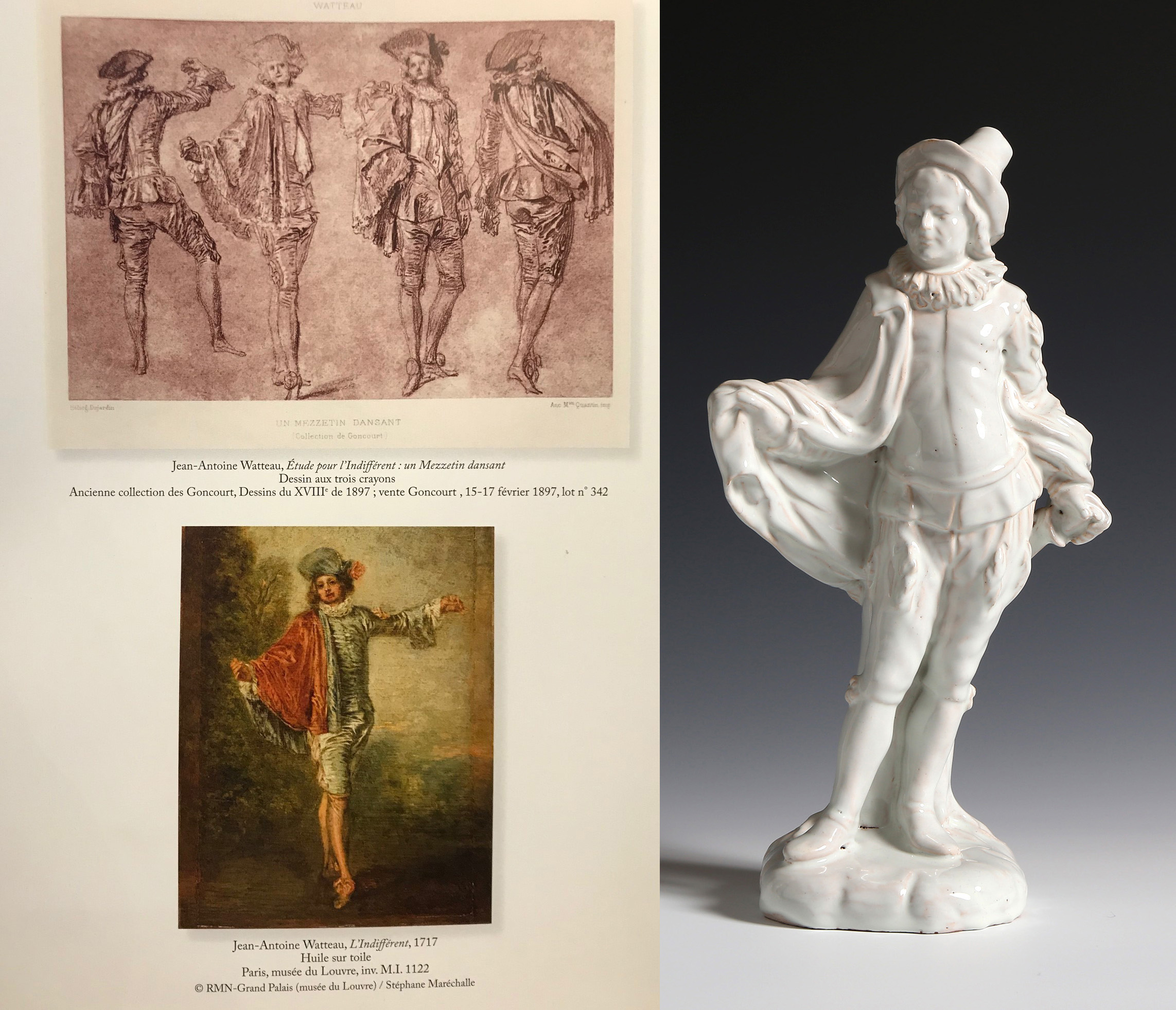 TWO STRASBOURG FAIENCE COMMEDIA DELL’ARTE FIGURES OF MEZZETIN AND L ...